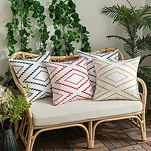 Woaboy Pack of 2 Lucky Outdoor Waterproof Throw Pillow Covers Decorative Rhombus Rectangle Pattern Print Pillowcases Modern Geometric Solid Cushion Sham for Patio Garden Sofa Couch 18x18 Inch red