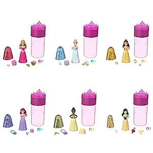 Mattel Disney Princess by Mattel, Royal Color Reveal Doll with 6 Unboxing Surprises, Party Series with Celebration Accessories, Inspired by Disney Movies