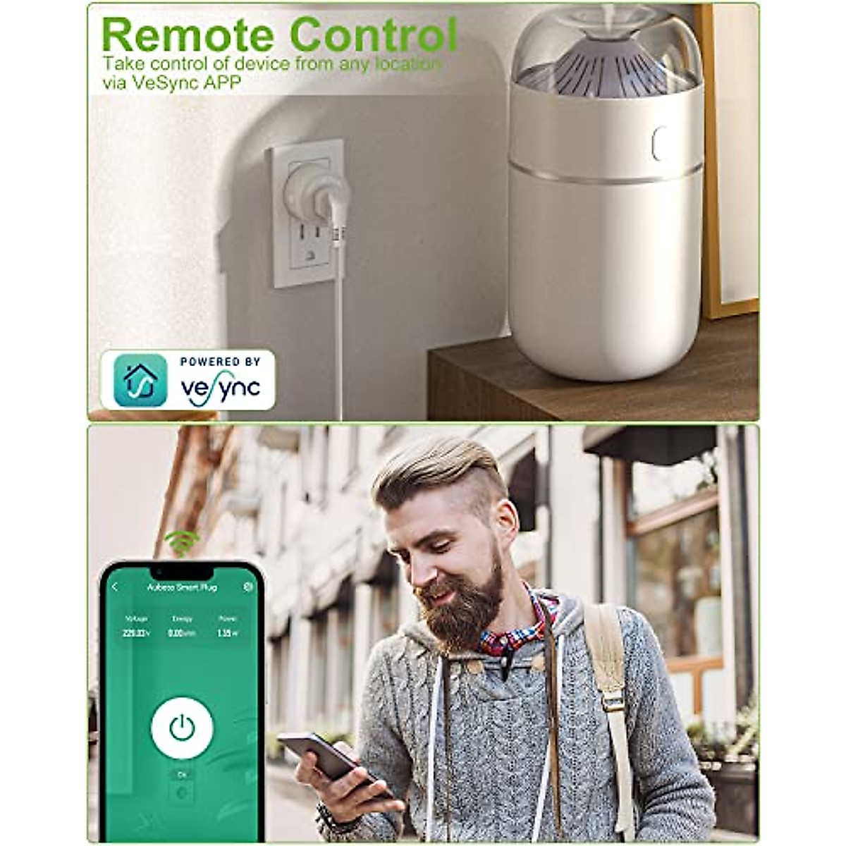 Aubess Smart Plugs with Energy Monitoring, Smart Plugs That Work with Alexa & Google Assistant, Alexa Smart Outlet Plug with Timer, Schedule, VeSync APP Remote Control, No Hub Required, White