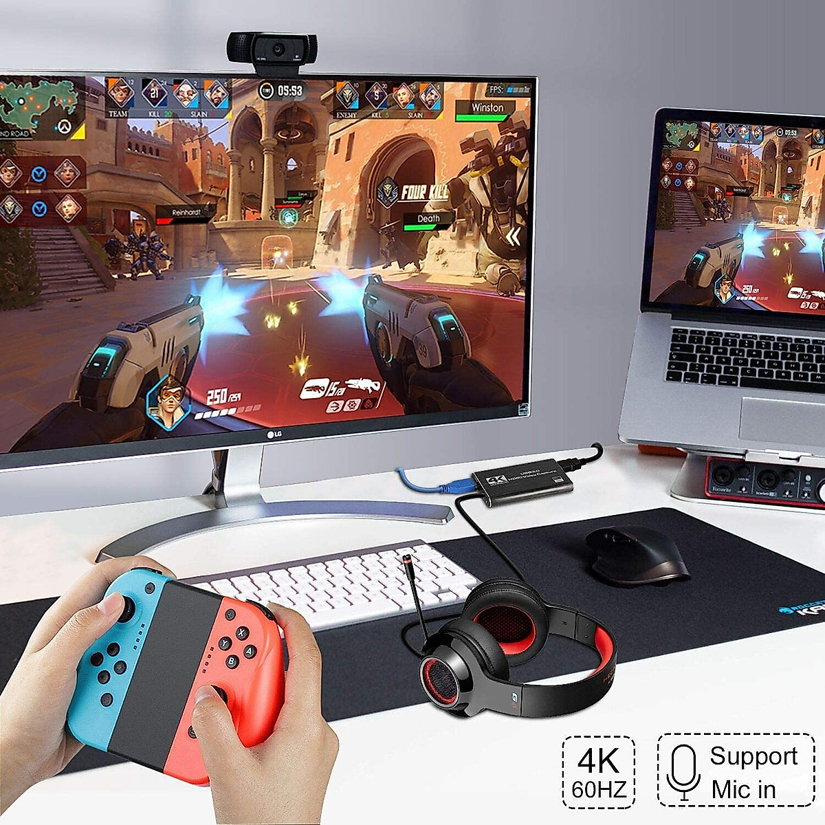 DIGITNOW Audio Video Capture Card,4K HDMI USB 3.0 Capture Adapter Video Converter 1080P 60fps Portable Capture Device for Video Game Recording Live Streaming Broadcasting,Support PS4 Xbox One Camera