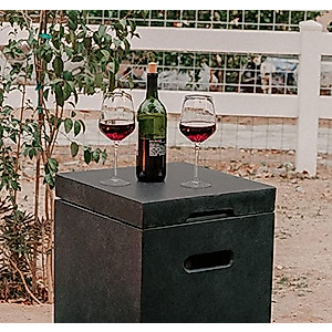 Kante 23.6" H Square Charcoal Eco-Friendly Concrete/Metal Outdoor Patio Backyard UV and Weather Resistant Modern Propane Tank Cover Storage Box for Gas Fire Pit, Hideaway Side Table,RMFP-T01-60121