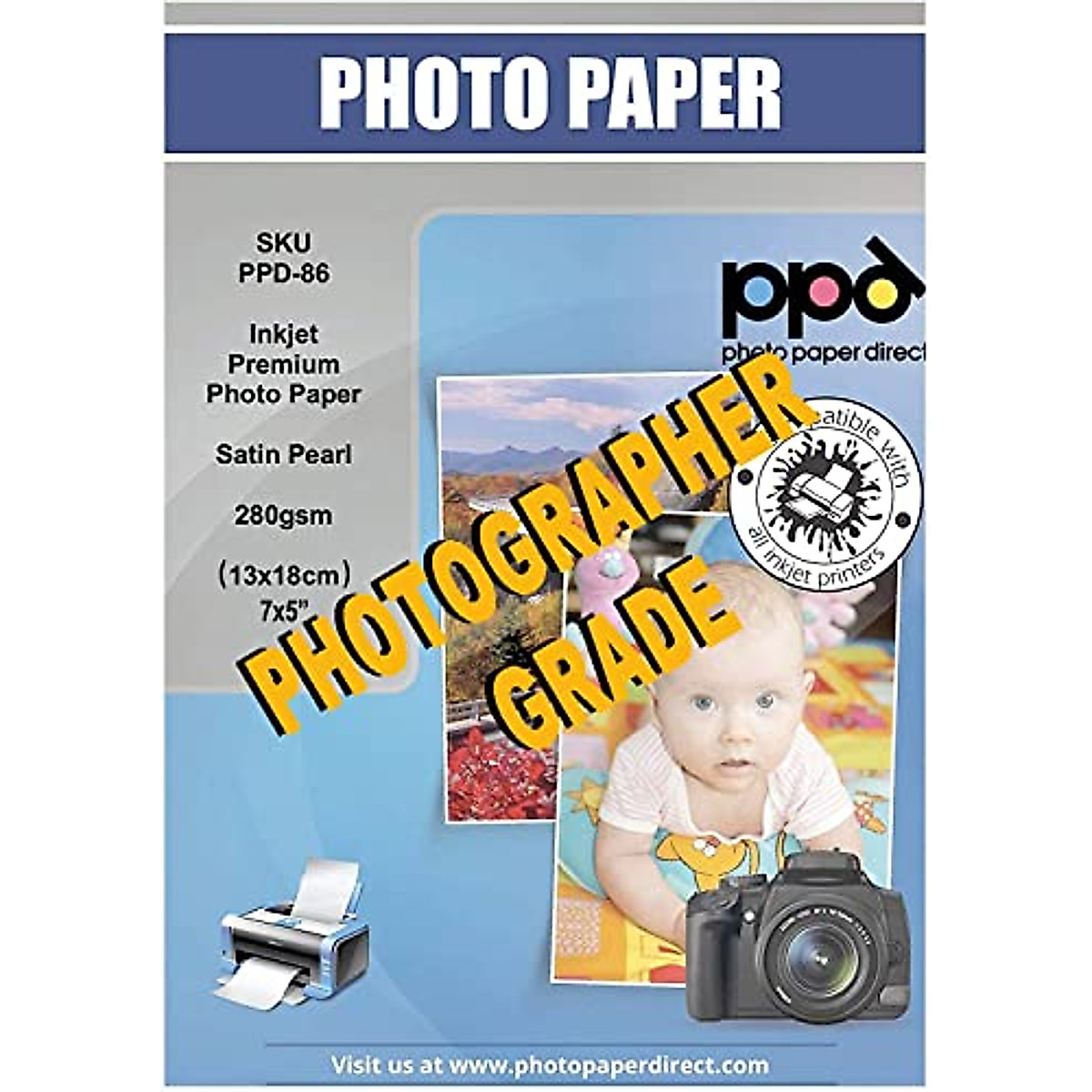 PPD Inkjet Satin Luster Super Premium Photo Paper 5x7 Inch 68lbs 255gsm 10.5mil x100Sheets (PPD086-100)