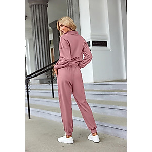 ELESOL Womens Tracksuit Long Sleeve Jogger Sets Zip Pullover Cotton Top and Drawstring Long Pants Set 2 Pieces Outfit