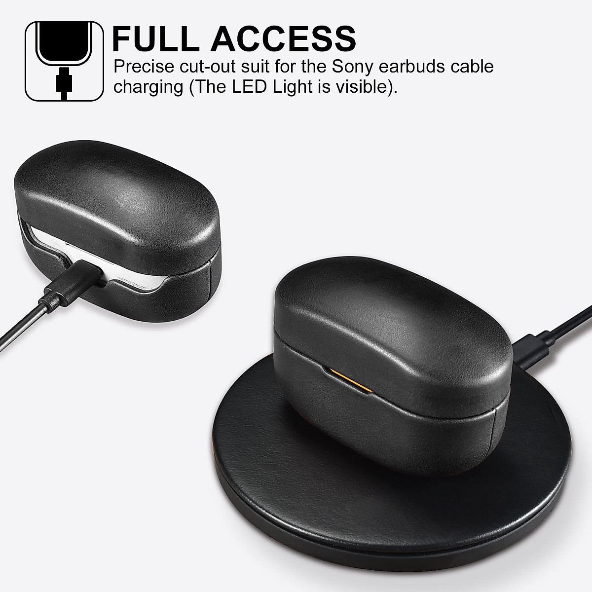 Case for Sony WF-1000XM4, ICARER Premium Genuine Leather Portable Shockproof Protective Case Cover for Sony WF-1000XM4 Earphones Charging Case (LED Visible) Support Wireless Charger (Black)