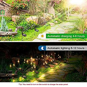 Solar Firefly Lights, Solar Outdoor Lights Garden Lights Outdoor Waterproof, Firefly Lights Solar Outdoor, Starburst Swaying Garden Lights for Path Fence, Swaying When Wind Blows (2 Pack, Warm White)