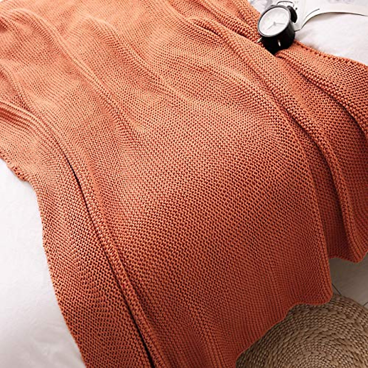 TREELY Knitted Throw Blanket Rust Orange Knit Throw Blanket for Couch Sofa Beach Chair, 50" x 60"