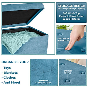 Sorbus Storage Ottoman Foot Rest Cube– Small Folding Ottoman Bedroom Bench Chest 15 Inch Toy Box Coffee Table, Shoe Storage, Foot Stool, Pouf Storage Ottoman, Seat, Suede Velvet Fabric - Teal Blue