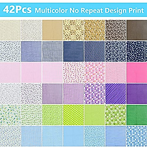 42 Pcs 9.8 x 9.8 Inches Cotton Fabric Sewing Patchwork Squares Quilting Bundles Different Pattern Cloths for Sewing DIY Art Work Supplies Scrapbooking Quilting by Renashed