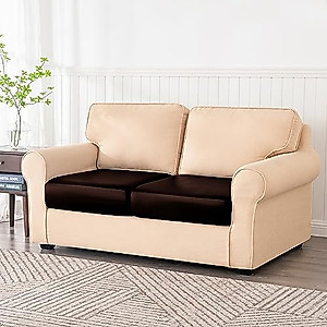 SUBRTEX Leather Waterproof Cushion Covers Breathable Sofa Seat Slipcpvers for 2-3-4 Seaters Stretch Replacement for Furniture Protector (2 Pack, Chocolate)