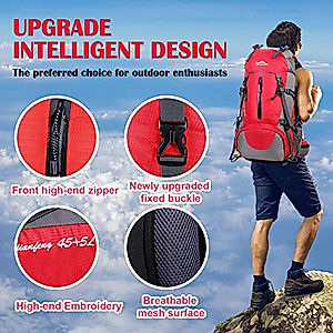 HERYWEKD Hiking Backpack, 50L Travel Backpack, Waterproof Lightweight Camping Backpack， Suitable for Hiking, Mountaineering, Camping (Red)