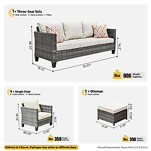 ovios Patio Furniture Set, 7 Pieces Outdoor Wicker Rattan Sofa Couch with 4 Chairs, Ottomans and Comfy Cushions, All Weather High Back Conversation Set Garden Backyard, Beige