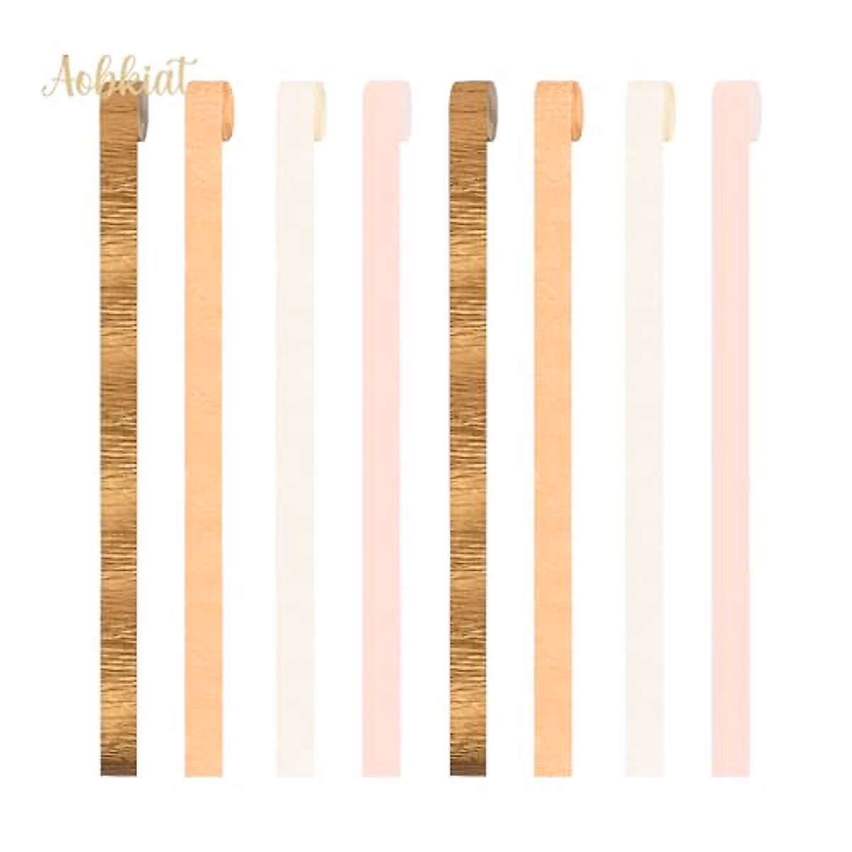 AOBKIAT Wedding Decor Gold Pink Orange Gold Crepe Paper 8 PCS Streamers Party Decorations for Wedding, Bachelorette Party, Birthday, Bridal Baby Shower, Anniversary Party Backdrop