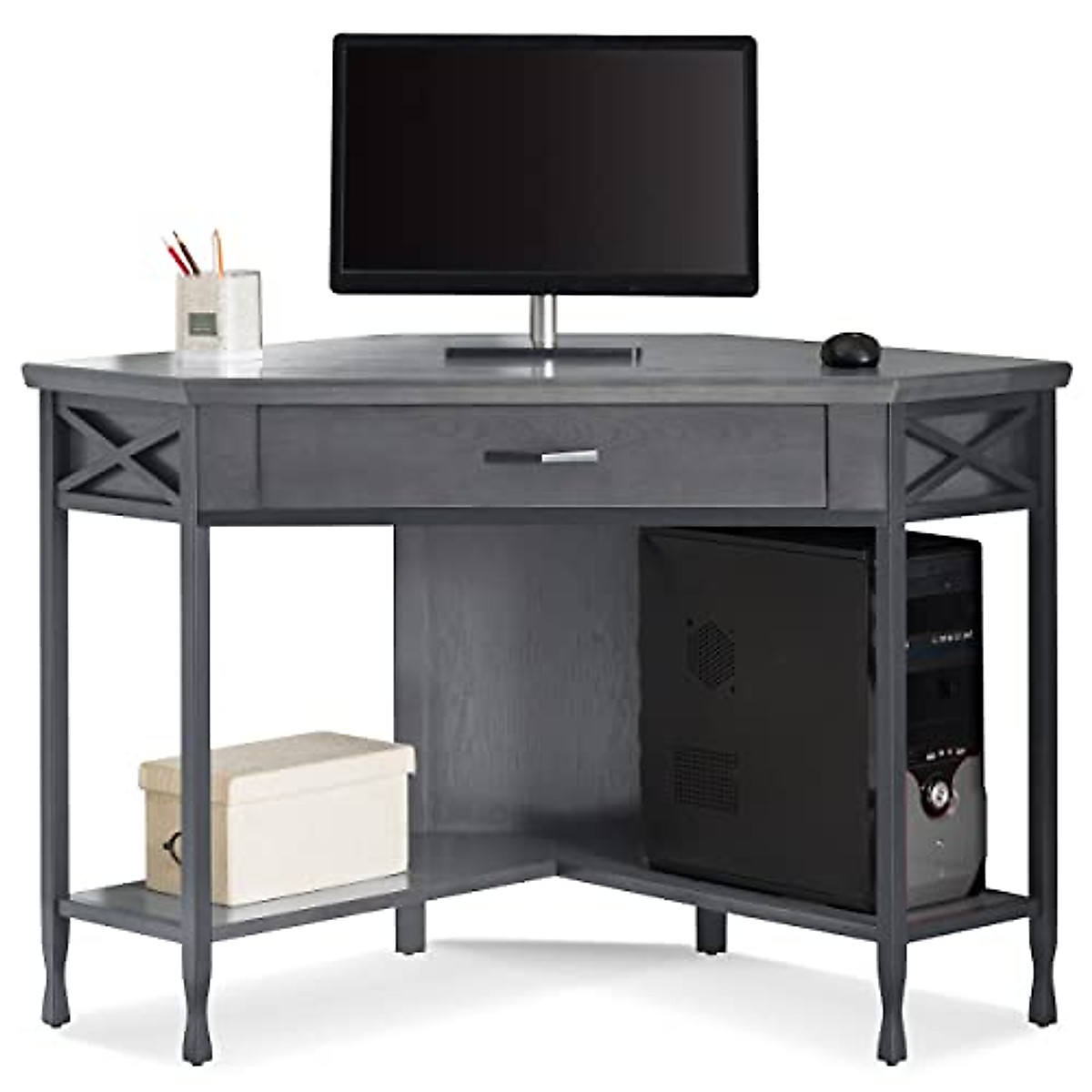 Leick Home Chisel & Forge Corner Computer Desk, Smoke Gray/Matte Black