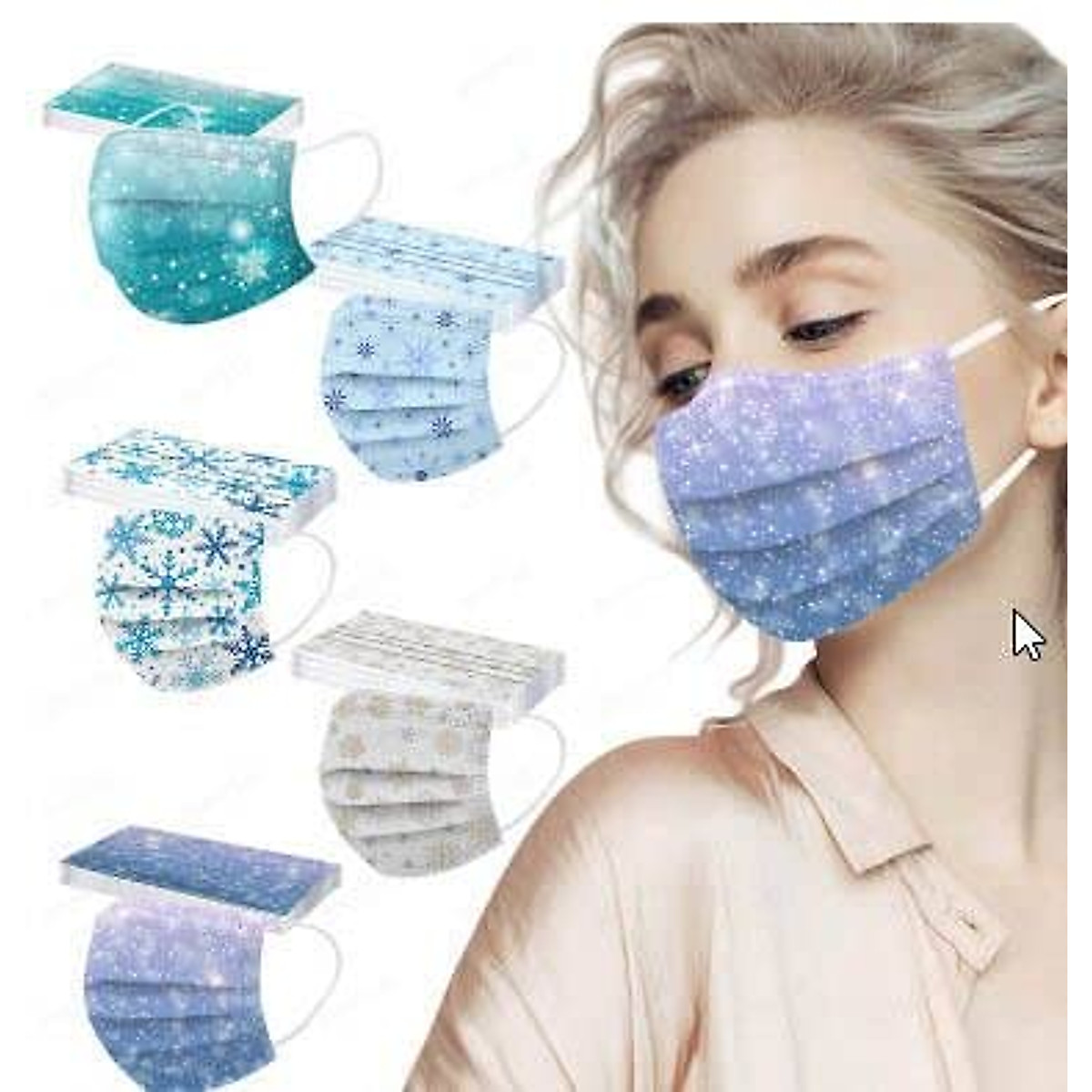 50PC Christmas Disposable Face Mask for Adults,3-Ply Disposable masks with Winter Themed Designs Breathable for Adults (Xmas-4)