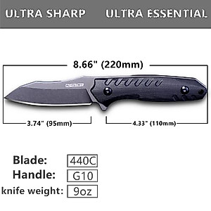 OERLA OLK-039B Tactical Style Outdoor Camping Knife 8.66 Inches Full-Tang 440C Steel Fixed Blade with Kydex Sheath