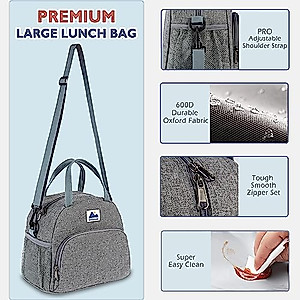 BAGBEBAG Lunch Bag Women, Insulated Lunch Bag For Women Man, Large Adult Lunch Box with Adjustable Strap, Premium Cooler Tote Bag for Office Work Picnic (Gray)