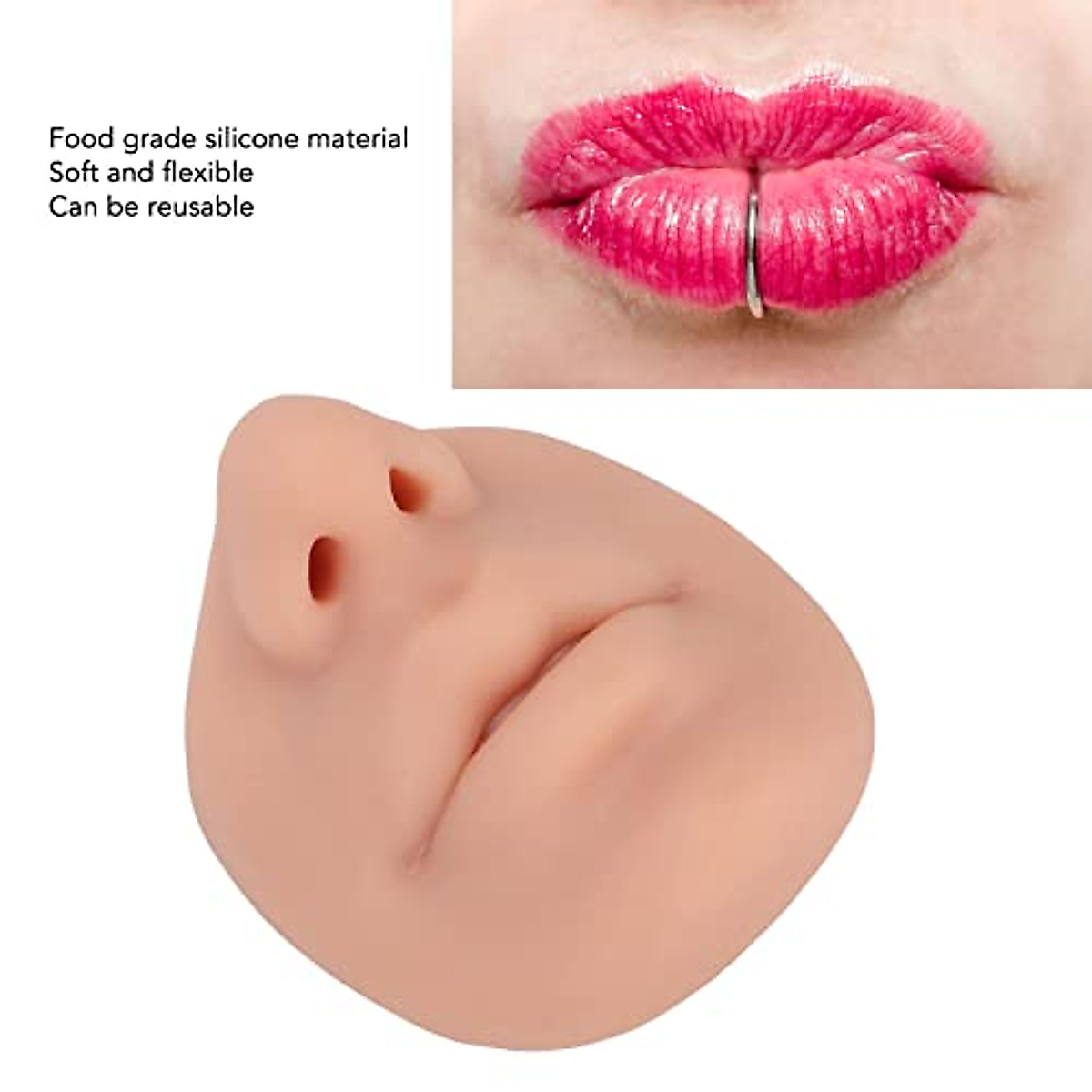 Silicone Nose Mode, Silicone Piercing Model, Nose Model for Piercing, with Mouth Flexible Soft Imitation Nose Model, Reusable Nose Displays, for Practice Training (Medium Skin Color)