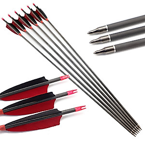 Hosolee 12 Pack Carbon Arrows 500 Spine Archery Targeting Arrow with Real Feathers and Field Points for Compound Recurve Bows (29 Inch)