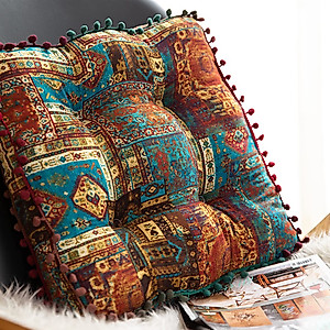 vctops Bohemian Patchwork Square Chair Seat Cushions for Dining Kitchen Office Chairs Patio Soft Cotton Linen Chair Pads (Blue,16"x16")