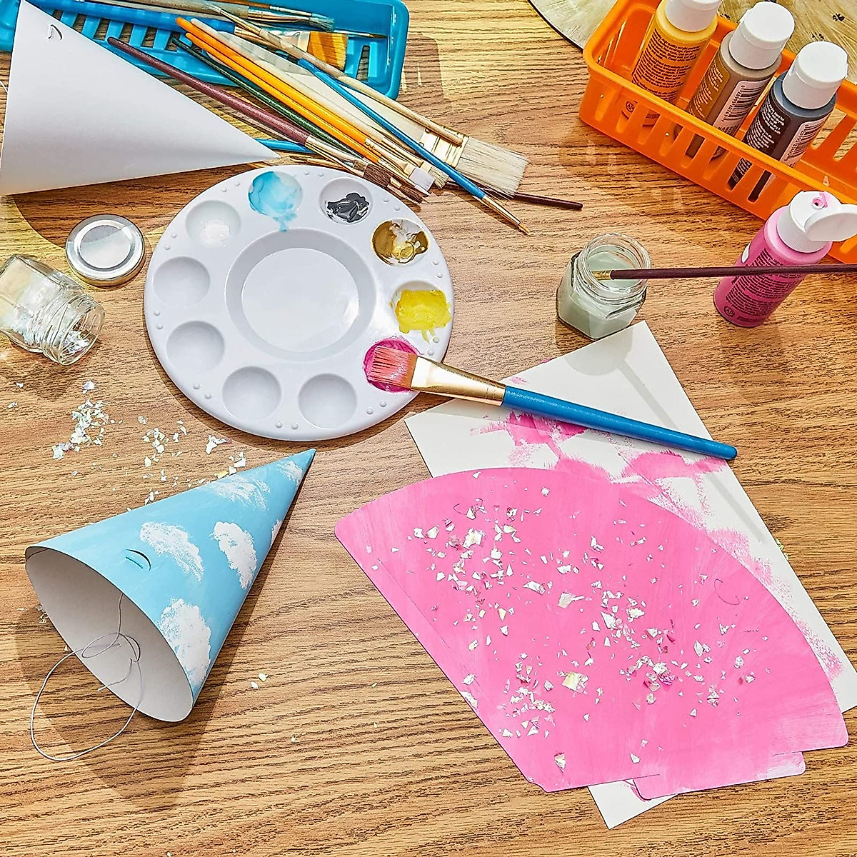 Bright Creations 50 Pack White Party Hats for Birthday - Blank Cone Hat for Painting, Crafts Supplies (6 in)