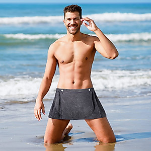 Preboun 2 Pack Men's Bath Wrap Towel Shower Wrap Towel Adjustable Terry Body Spa Towels with Pocket After Shower for Men Gift Spa College Bath Dorm Room Gym (Grey,White)