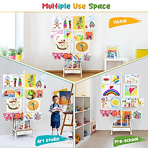 Bikoney Art Display for Kids Artwork-(30 Clips -Total 12ft Wire)-Kids Art Display-Art Drying Rack-Floor Picture Hanging System Kit for Drawing/Photo/Card/Picture Collage Display