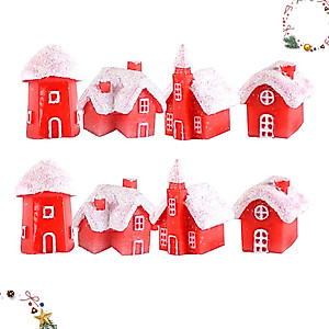 SEWACC 8pcs Christmas Indoor Decoration Christmas Tree Ornaments Christmas Houses Christmas Desktop Decor for Miniature DIY Snow Globe Kit Desktop Decoration Red Crafts Candy