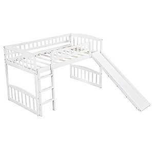 Merax Solid Wood Bunk Bed with Removable Slide and Ladder for Kids, No Box Spring Needed