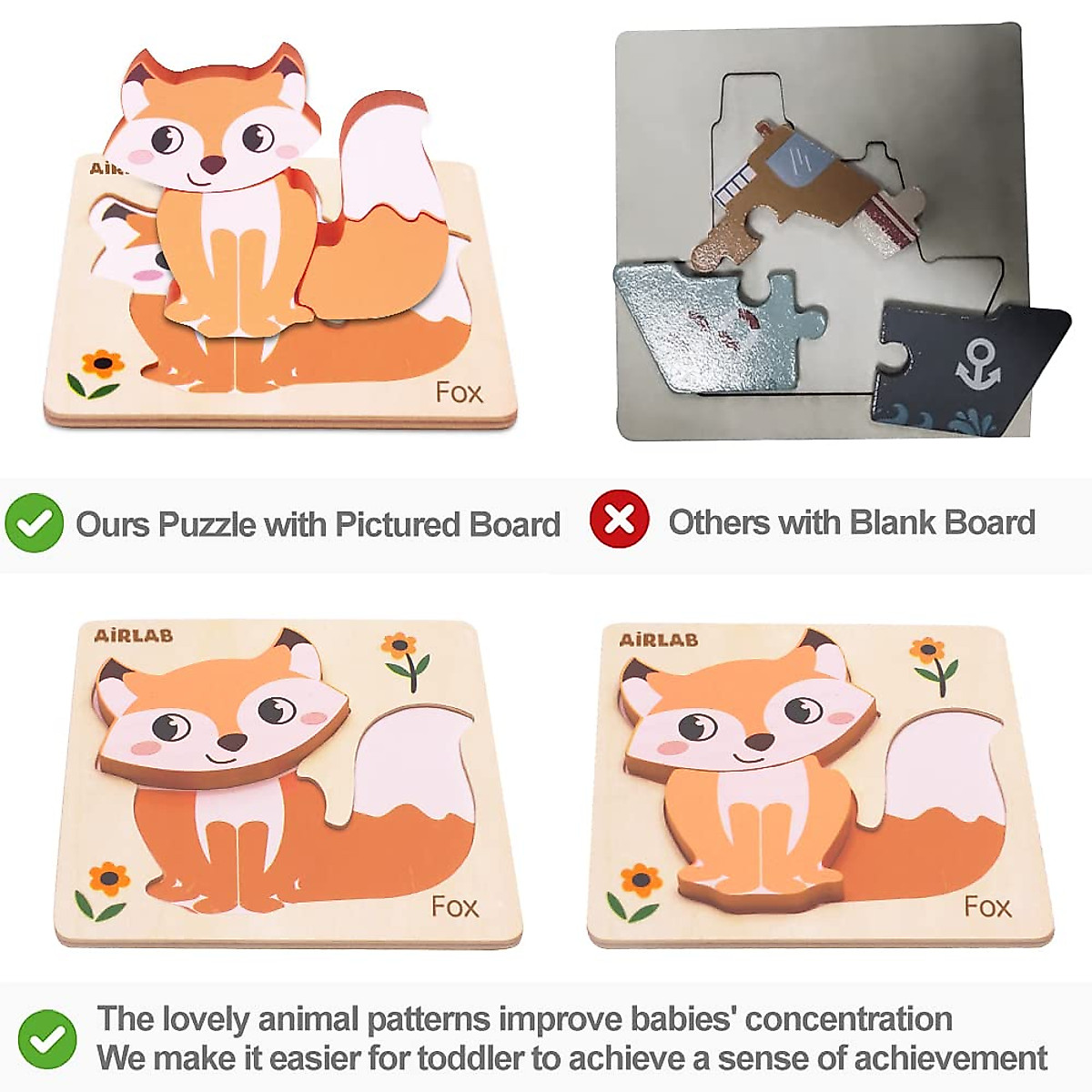 Wooden Puzzles for Toddlers 1 2 3 Year Old Animals Shape Puzzle Toys for Travel Airplane Gift for Kids Montessori Early Development Gifts for Baby Boys Girls with Drawstring Bag Pack of 4