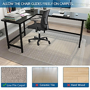 Large Office Carpet Chair Mat, 48” x 60” Desk Chair Mat for Low Pile Carpeted Floors, Easy Glide Floor Protector for Rolling Chair, Plastic Mat for Home, Office (Rectangle)