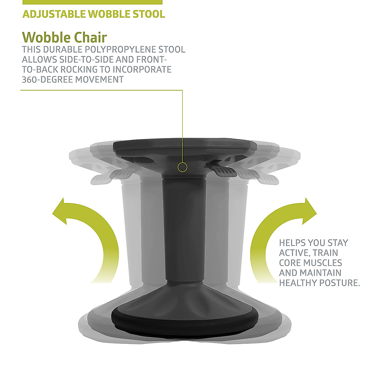 Pearington SitFree Height Adjustable Wobble Stool, Active Flexible Seating Chair for Kids and Adults - School and Office, Black