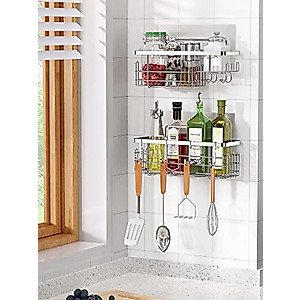 PARAKE Shower Caddy Organizer with Soap Holder, 2-Pack SUS304 Stainless Steel Shower Shelves, Self Adhesive Rustproof Shower Caddy with Hooks, for Bathroom Shampoo Soap Storage Kitchen Rack, Silver