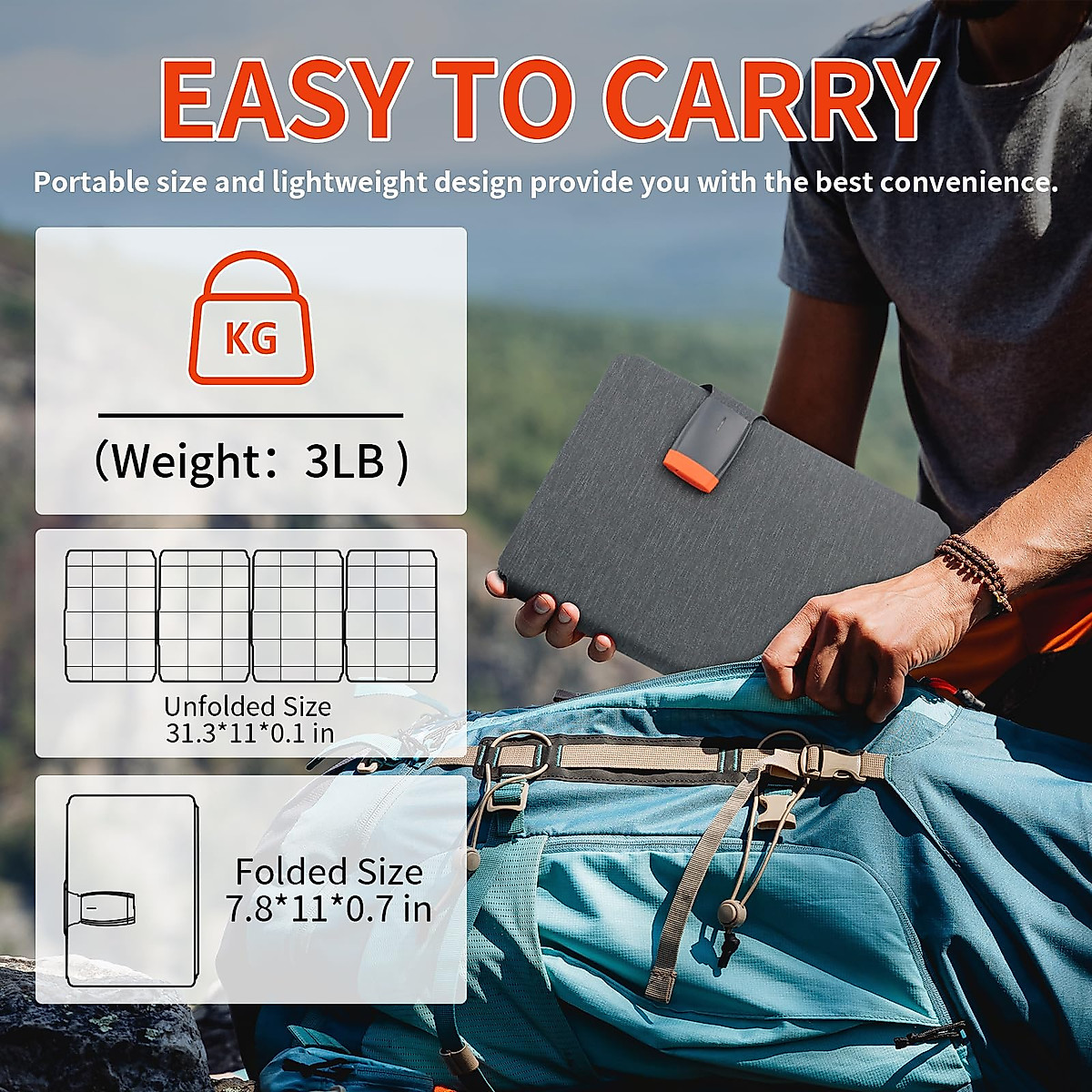 56W Portable Solar Panel with Type-C PD 3.0/QC 3.0 Fast Charging, IP67 Waterproof SunPower Folding Solar Panel for Camping Hiking Backpacking Fishing