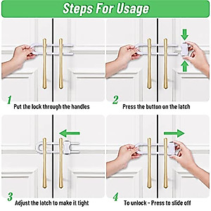 6 Packs Sliding Cabinet Locks, Modacraft Baby Proofing U-Shaped Child Safety Latches Adjustable White Locks for Handles Knobs Drawers Closet Cupboard