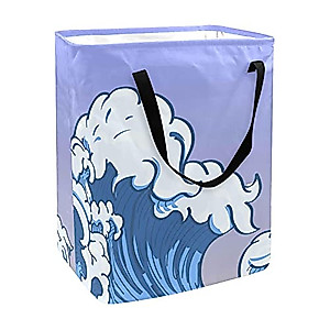 Japanese Wave Laundry Basket Large Cloth Organizer Bag Basket Foldable Laundry Hamper with Handles