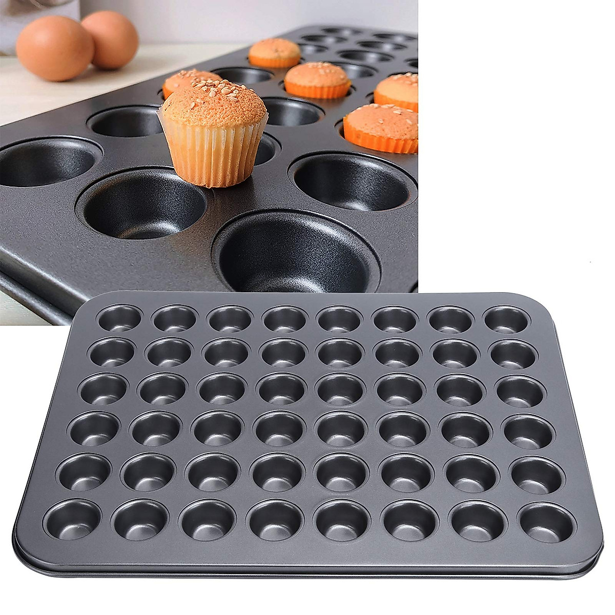 Horoper 48‑Cup Non‑Stick Carbon Steel Mini Round Cupcake Pan Tray Mini Cupcake Baking Pan Baking Mould Bakeware Cooking Accessory for Kitchen Indoor Family Events