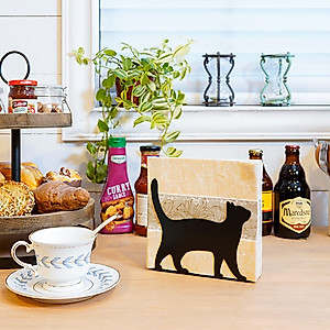 SOFFEE DESIGN Iron Vertical Cat Napkin Holder, Animal Shadow Napkin Stand Convenient Desktop Storage Decoration, Adorable Paper Towel Dispenser for Kitchen Countertops, Dining Table, Black