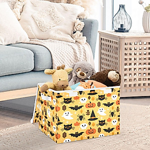 Storage Bins with Lids and Handles, Halloween Seamless Pattern Design with Ghost Skull Pumpkin and Cat Storage Box Storage Basket with Cover Collapsible Organizer Containers for Home