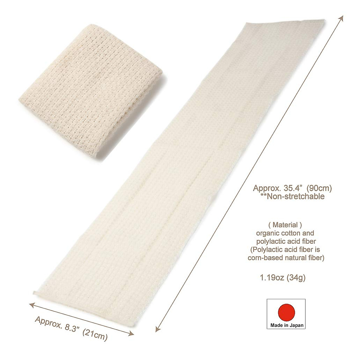 Exfoliating Washcloth [Made in Japan] Shower Back Scrubber, Plant-Based Loofah (Organic Cotton)