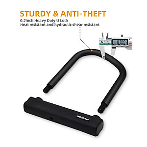 NDakter Bike U Lock, Heavy Duty Anti Theft Bicycle Locks Cable for Ebike, 18mm Shackle, 6FT Length High Security Cable with 3 Keys for Electric Scooter, Motorcycle, Bicycles,Outdoor Equipment