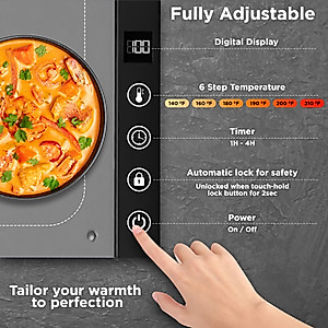 Electric Warming Tray Dark Gray Color - Nano Silicone Food Warm Mat with 6 Temperature Setting & Full Surface Heating