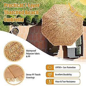 TANGKULA 8 FT Thatched Patio Umbrella, Hawaiian Style Grass Beach Umbrella with 8 Ribs, Portable Outdoor Tropical Palapa Tiki Umbrella for Beach Patio Garden Pool (8 FT)
