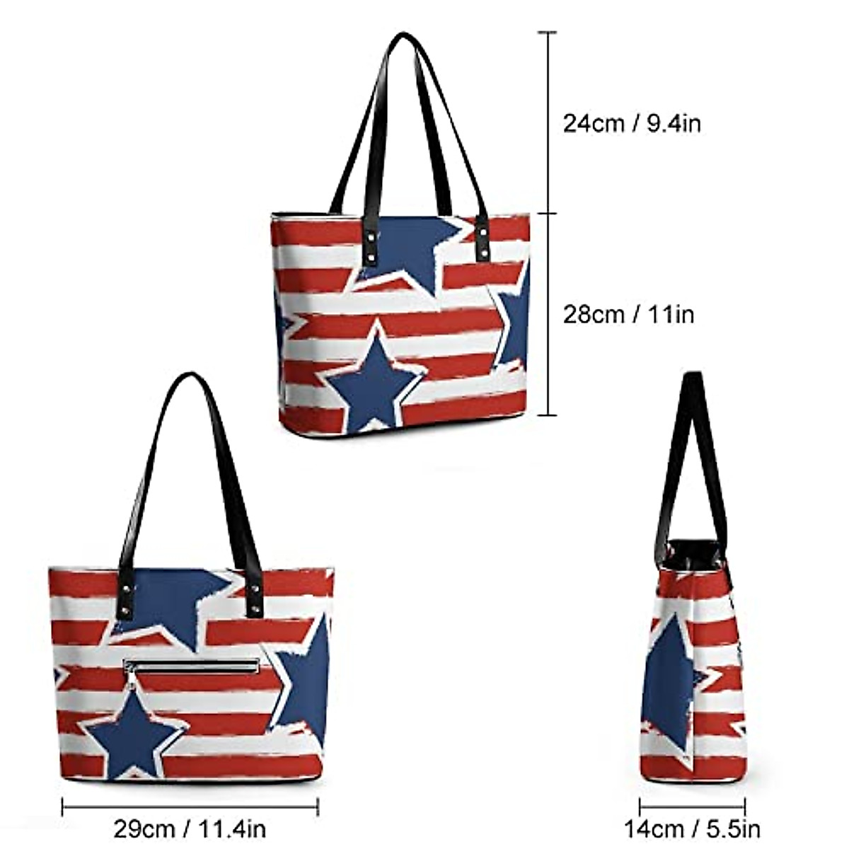 Womens Handbag Usa Flag And Stars Pattern Leather Tote Bag Top Handle Satchel Bags For Lady