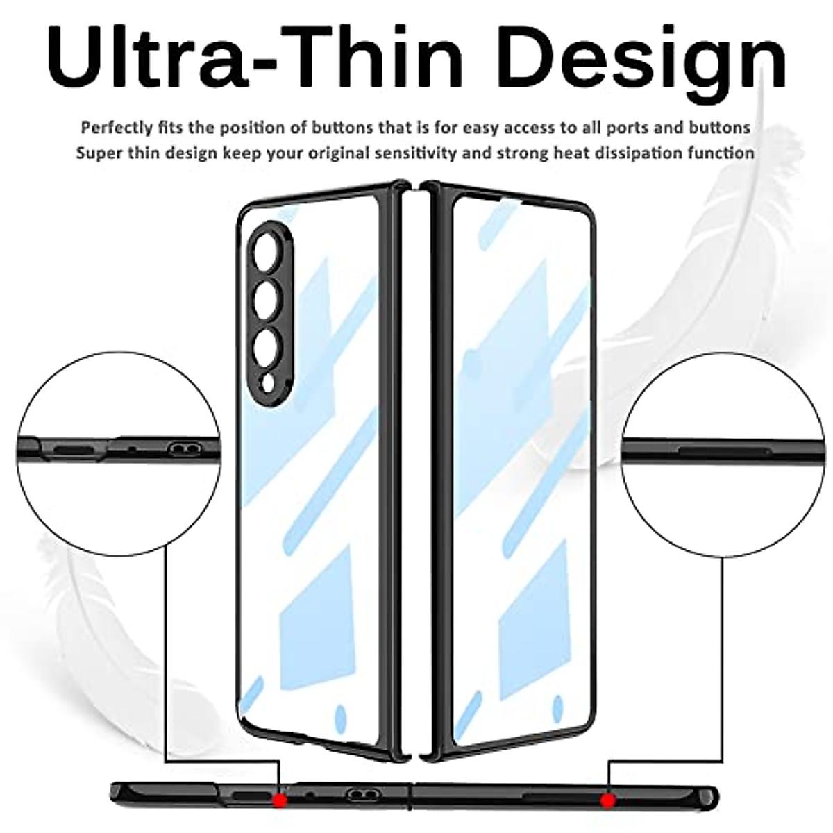 Miimall Compatible for Samsung Galaxy Z Fold 4 Case with Built-in Screen Protector, Hard PC Slim Thin Shockproof Heat Dissipation Shell Anti-Scratch Case Protector Bumper for Z Fold 4 5G 2022(Black)