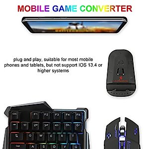 Half Hand Gaming Keyboard and Mouse Combo Laelr 35 Keys PUBG Wired Mechanical RGB LED Backlit Half Keyboard with Wrist Rest Wired Gaming Mouse Converter for Android IOS, Not support IOS 13.4 and above