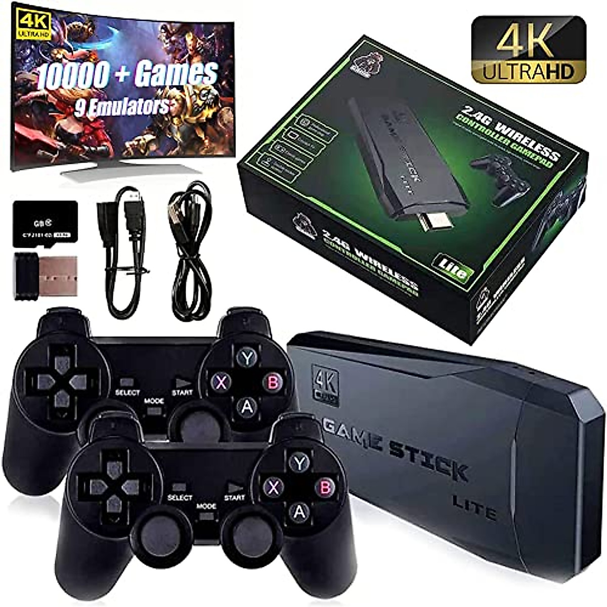 Game Stick 4K 64 GB - 10,000 Retro Games, 2.4G Wireless Controller Gamepad 4K Game Stick, Plug & Play Nostalgia Stick Game, Wireless Retro Game Console, 4K HDMI Output TV Game Stick (128)