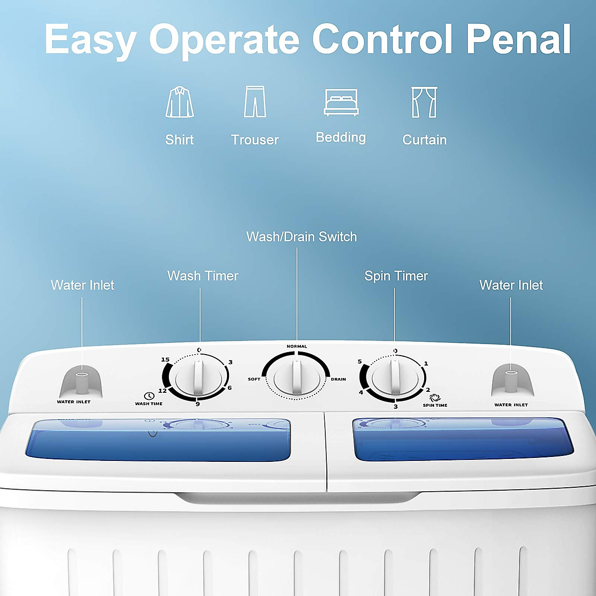 Giantex GT24267-PE 20lbs Spinner Combo, 12lbs 8lbs Spinning, Compact Twin Tub Mini Washer for Apartment RV Dorms, Blue & White Portable Washing Machine