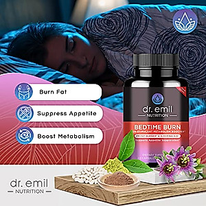 DR EMIL NUTRITION Bedtime Burn - PM Burner & Sleep Aid - Stimulant-Free Metabolism Booster for Women and Men, 30 Day Supply