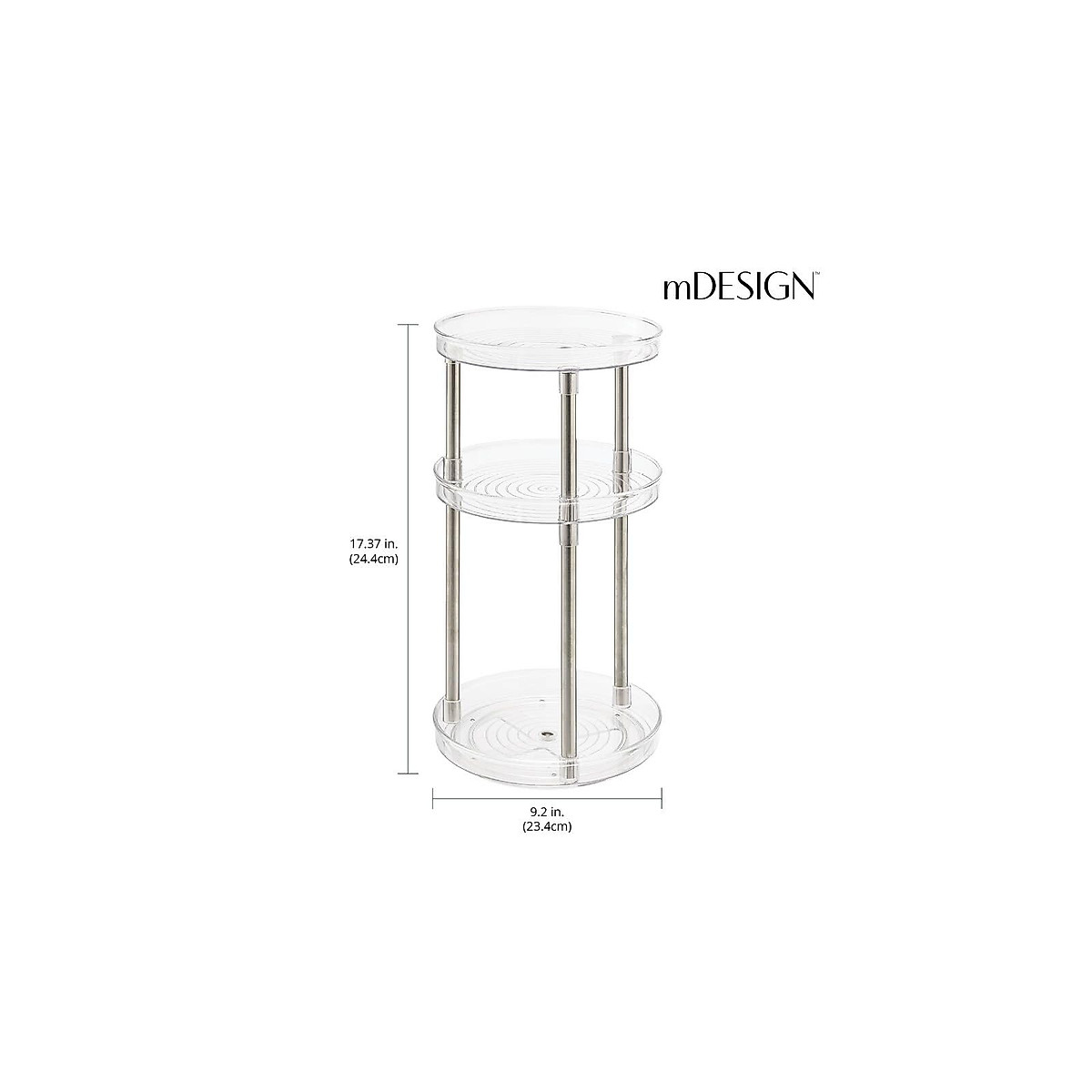mDesign Spinning 3-Tier Lazy Susan 360 Rotating Makeup Organizer Storage Tower - Beauty Cosmetic Organization Caddy for Bathroom Vanity, Countertop, Makeup Table - Ligne Collection - Clear/Matte Black