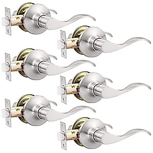 GOBEKOR 6 Pack Passage Lever Door Handle Brushed Nickel Wave Door Levers Interior Door Handles for Closet Keyless Indoor Door Locks